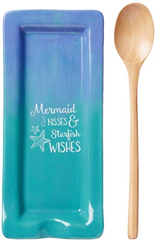 DEI Ceramic Spoon Rest, 8.74 x 3.86 x 1.06, Blue/Green