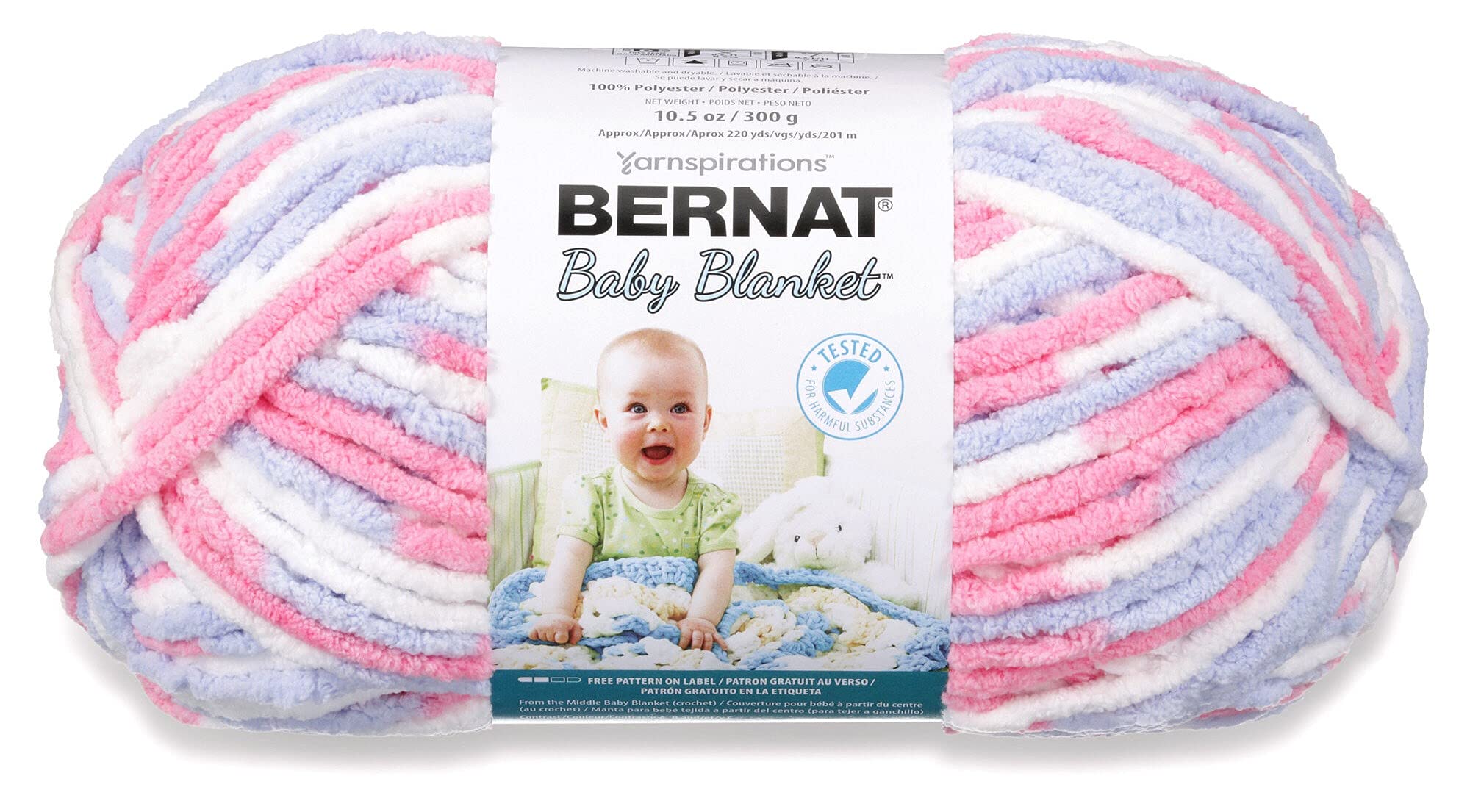 Bernat Baby Blanket Yarn - Big Ball (10.5 oz) - 2 Pack with Pattern Cards in Color (Pink/Blue Ombre)