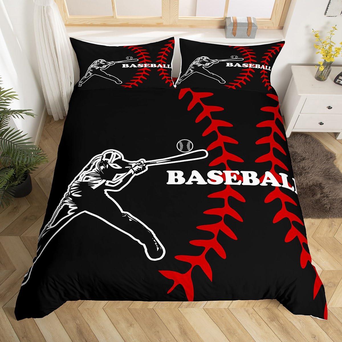 Feelyou Baseball Bedding Duvet Cover Set Full Size Baseball Sports Bedding Set for Kids Boys Girls Decor Sports Game Comforter Cover Set Baseball Gaming Bedspread Cover Bedroom Bedclothes