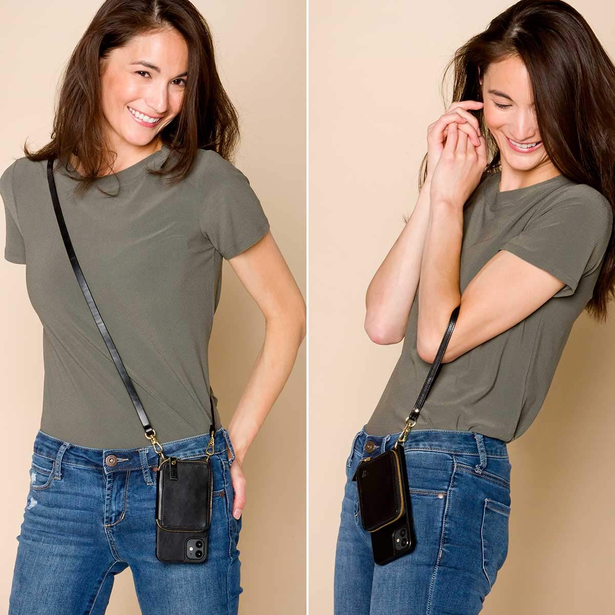 Wilken Crossbody Wallet and Purse Phone Case Compatible with iPhone 13 Pro | Includes a Wristlet and Shoulder Strap | Holds Cash and Credit Cards in Leather Zipper Pouch (13 Pro, Black)