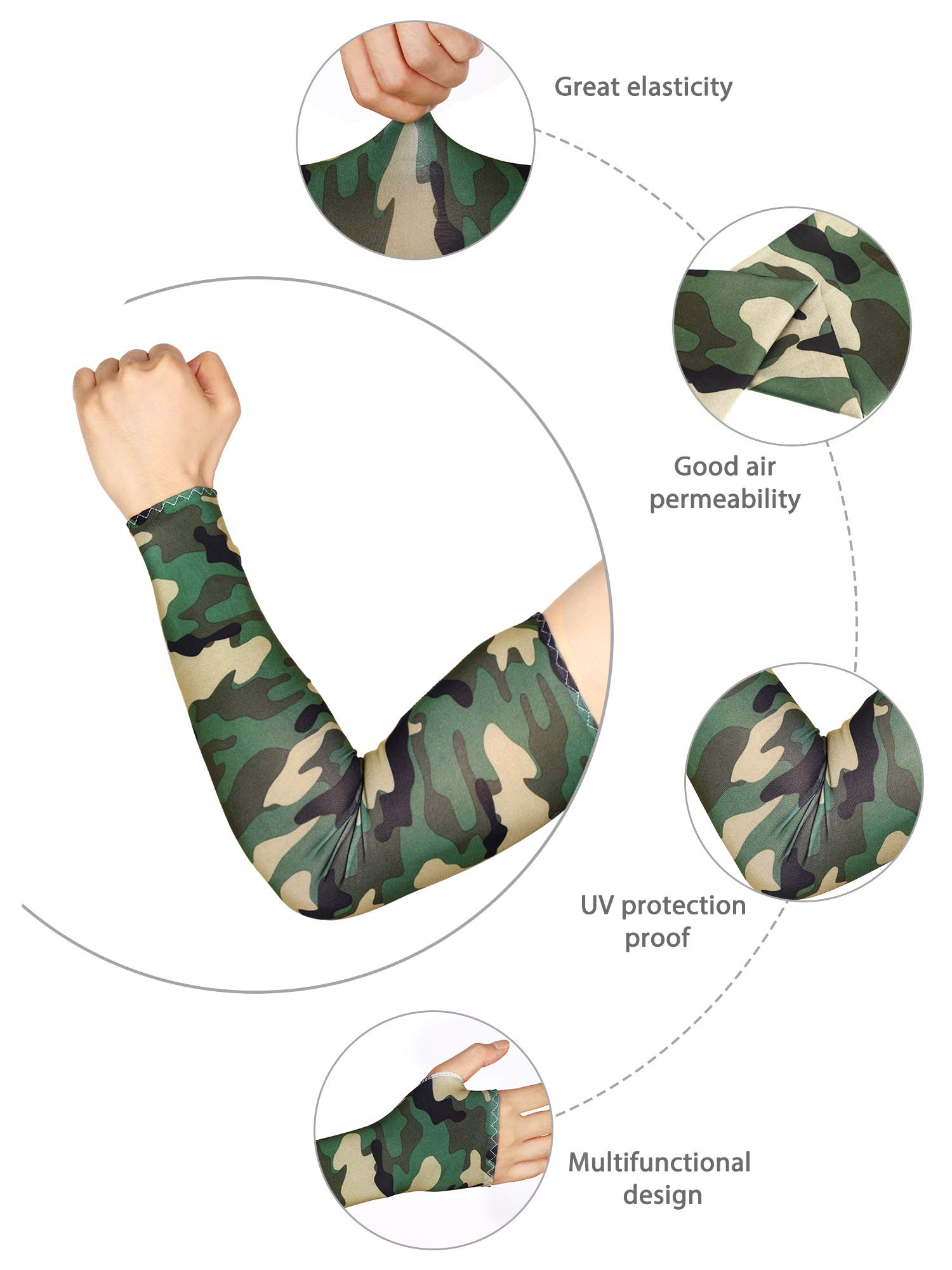 Boao 10 Pairs UV Protection Cooling Arm Sleeves Anti-Slip Ice Silk Arm Cover for Men (6 Colors)