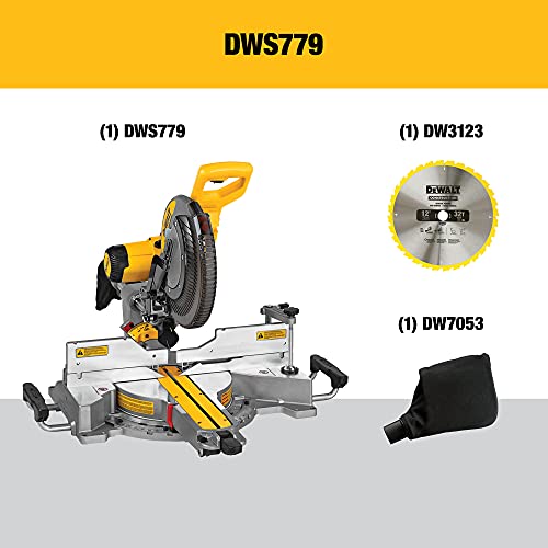 DEWALT Miter Saw, 12 Inch Double Bevel Sliding Compound, Stainless Steel Detent Plate with 10 Stops, Cam-Lock Handle, For Quick & Accurate Miter Angles, Corded (DWS779)