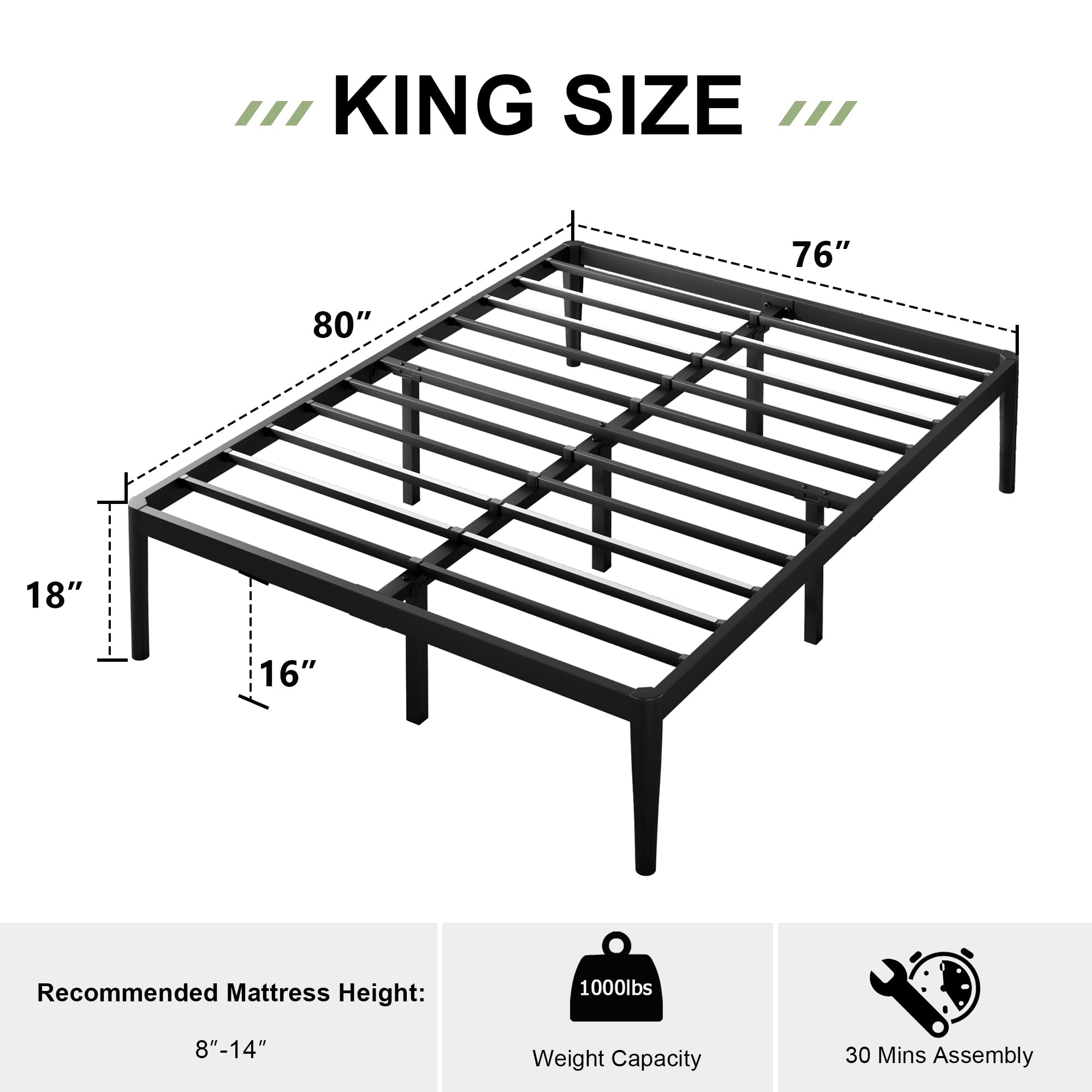 Feonase 18" High Twin Size Metal Platform Bed Frame with Storage Space Under Bed, Heavy Duty Steel Slat Support, No Box Spring Needed, No Noise, Easy Assembly, Black