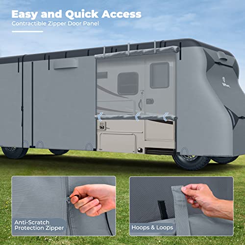 RVMasking 7 Layers top Class C RV Cover Rip-Stop Waterproof Camper Cover Fits 29'1''-32' Motorhome-Anti-UV Windproof Breathable with 4 Tire Covers & Gutter Covers,Gray