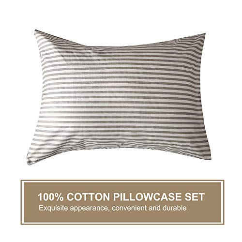 JELLYMONI 100% Natural Cotton 2pcs Striped Duvet Cover Sets,White with Grey Stripes Pattern Printed Comforter with Zipper Closure & Corner Ties(Twin Size)