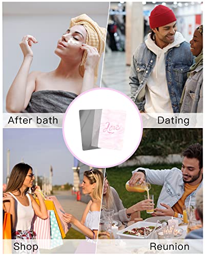 Carosoffe Valentine's Day Small Compact Mirror for Purse, Pink Ombre Love Lettering Abstract Art Travel Makeup Mirror for Women Men, Rectangular Handheld Compact Pocket Mirror 4 PCS