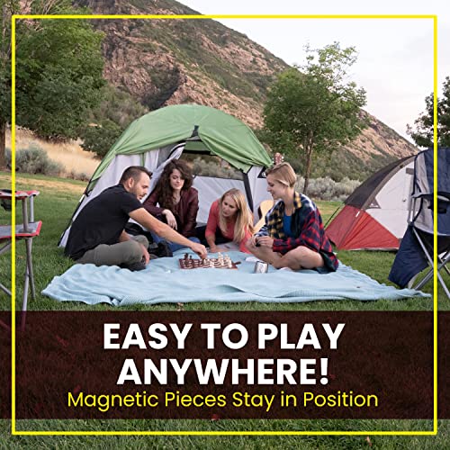 Magnetic Wood Chess Set-15-Inch-Folding Board, Portable Travel Chess Board Game Set Comes with Crafted Chess Game Pieces, Numbers & Letters in a Solution Storage, Great Chess Sets for Kids & Family.