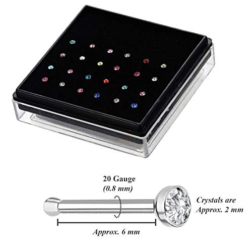 BodyJ4You 24PCS Nose Ring Bone Stud Pin Round Mix CZ 20G Stainless Steel Nostril Piercing Jewelry