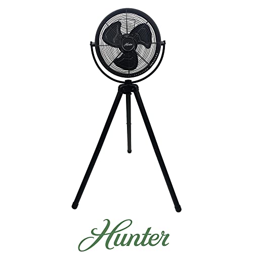 HUNTER 90646 Metal Tripod Fan, Adjustable Tilt, 3 Speeds, 12", Matte Black Finish