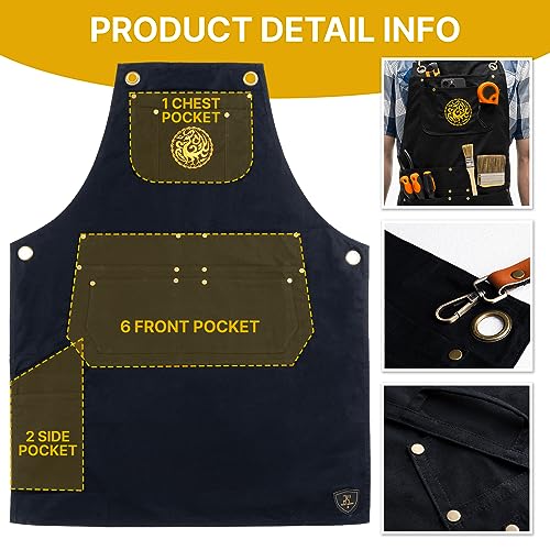 Royal Quisine Chef Apron β Cotton Aprons for Men and Women β Professional Cooking Apron for BBQ, Barista, Chef, Gardener β Comfortable Waist Apron with X-Shaped Straps β Korean Embroidery