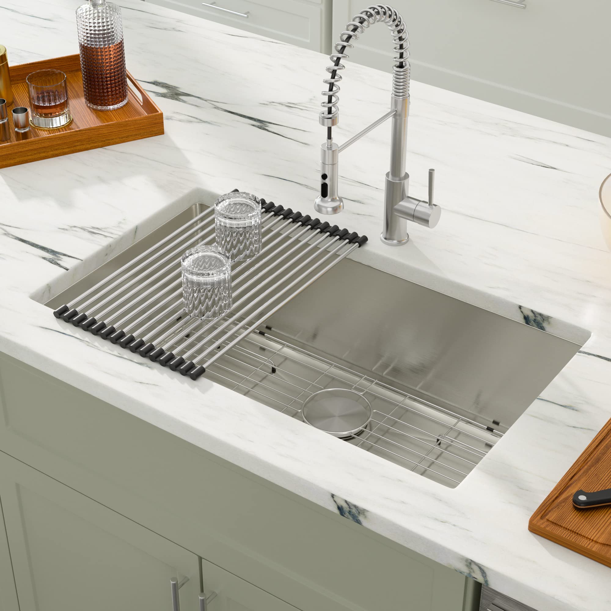 Dcolora 33 Inch Undermount Kitchen Sink 16 Gauge Stainless Steel Deep Large Single Bowl Under Counter Sink, 33"x19"x10" Rounded Corner, DC-U7714