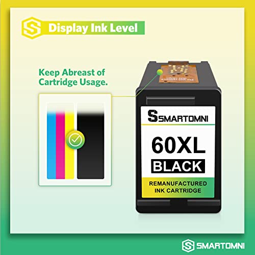 S SMARTOMNI 60XL 60 Ink Cartridge Replacement for HP 60 Combo Pack Color and Black for HP Deskjet D2500 F2430 HP Envy 100 110 120 111 Photosmart C4600 C4780 D110a (2 Pack, Black and Tri-Color)