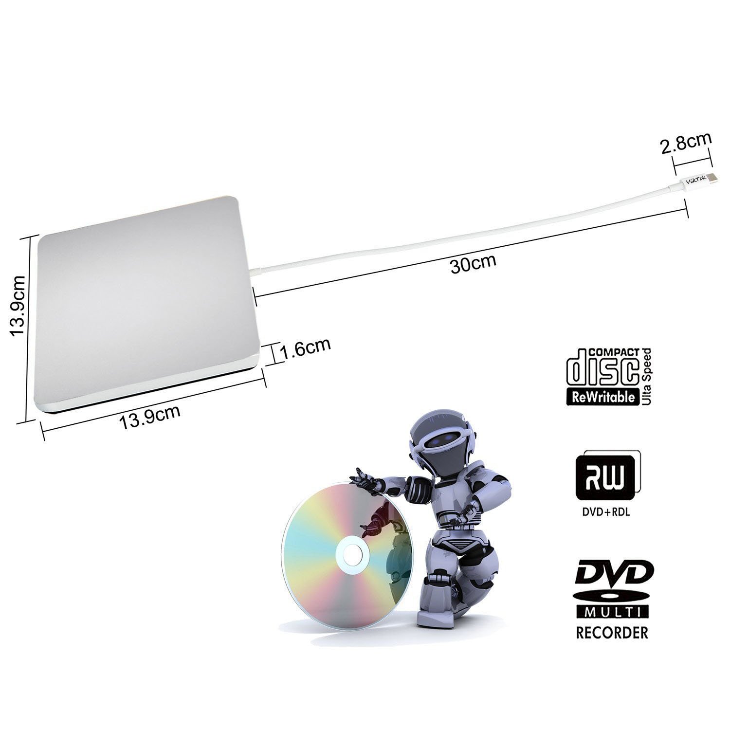 USB-C Superdrive External DVD/CD Reader and DVD/CD Burner for Apple-MacBook Air/Pro/iMac/Mini/MacBook Pro/ASUS/ASUS/DELL Latitude with USB-C Port Plug and Play(Silver)