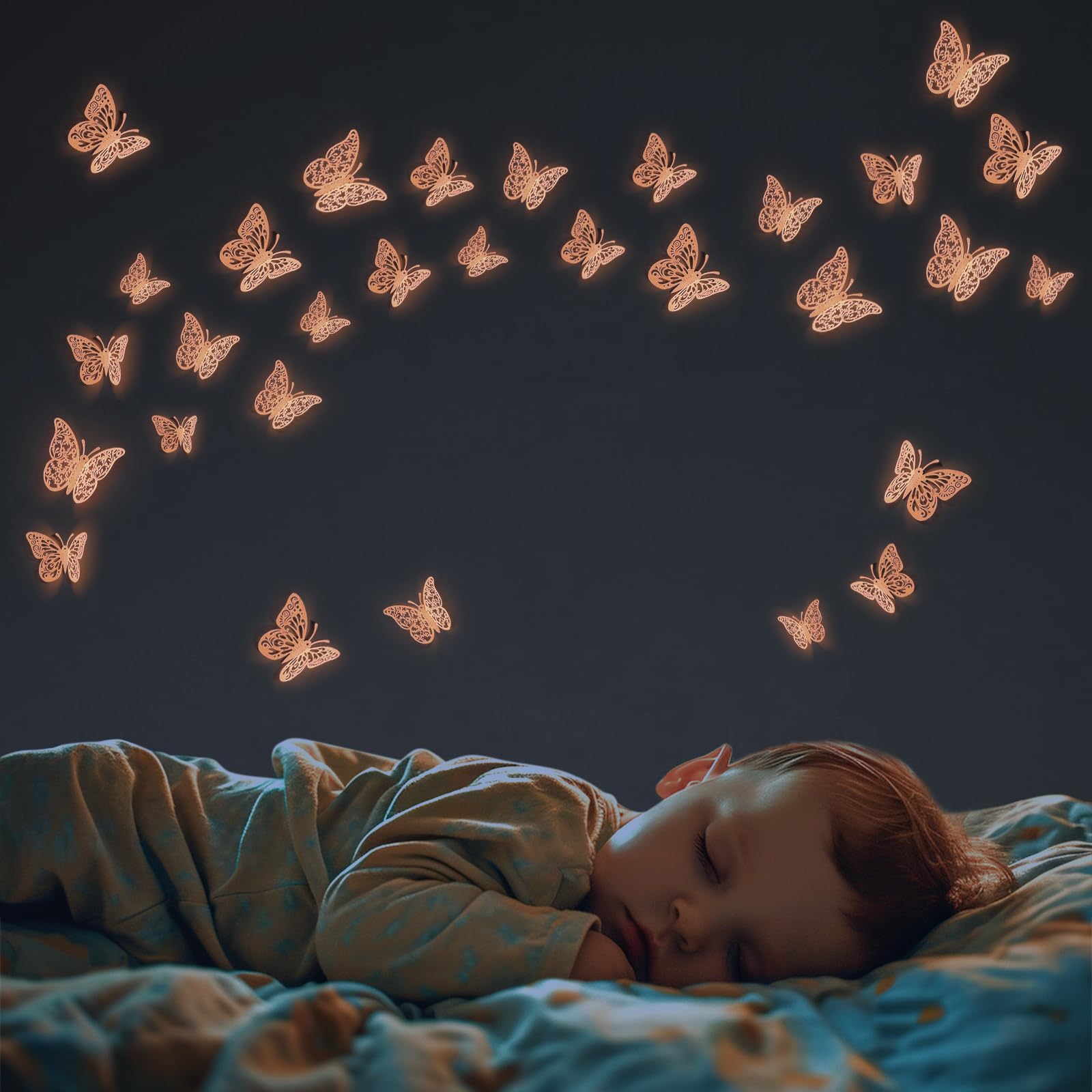 Crosize Butterfly Wall Decals Colorful Glow in The Dark, Fluorescent Pink, 24 Pieces