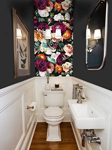 HAOKHOME 93277 Peel and Stick Floral Wallpaper Rose Daisy Removable Black/Pink/Purple Stick on Wild Mural 17.7in x 9.8ft