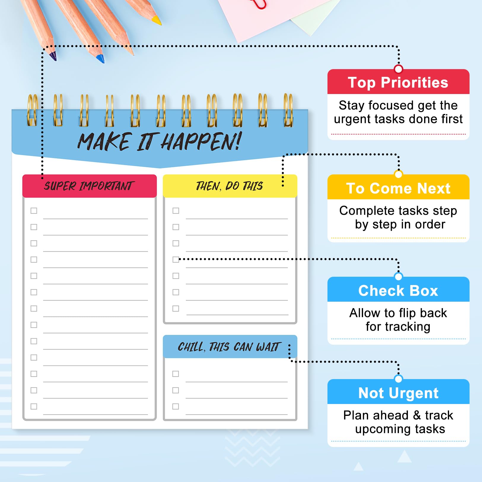 Daily To Do List Notepad - Undated Daily Planner 120 Pages, To Do List Notebook with Clear Cover, Boost Productivity Organize & Prioritize Your Tasks and Appointments, 6.5"x9.8" Notepads for Work,