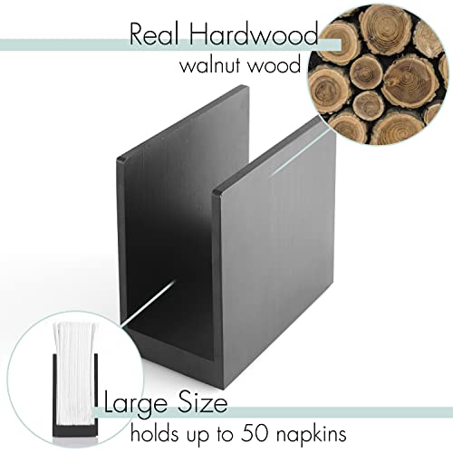 Napkin Holder For Table - Wooden Farmhouse Napkin Holders, Black Simple Upright Vertical Dining Table Cocktail Napkins Dispenser, Kitchen Rustic Natural Walnut Wood For Paper Napkins