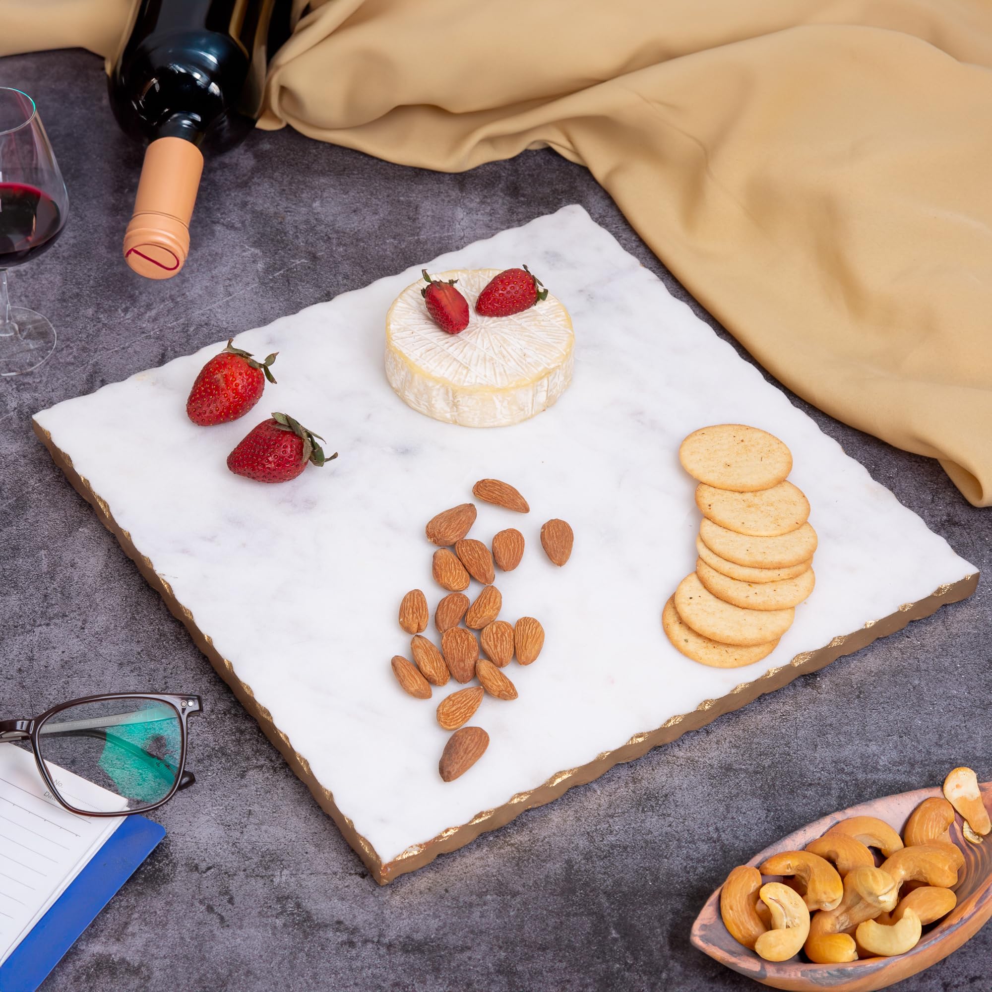 ecstassy Marble Cheese Server Square 11.25 Inches: 100% Natural Marble Charcuterie Board | Cheese Board | Marble Serving Platter | Cup Cake Platter with Gold Foiling