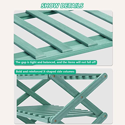 SAISN 5 Tier Wooden Shoe Rack Bamboo Shoes Storage Shelf Stackable Shoe Organizer Racks Multifunctional Free Standing Shoe Shelf Free Installation Foldable Shoe Stand for Entryway Hallway (Green)