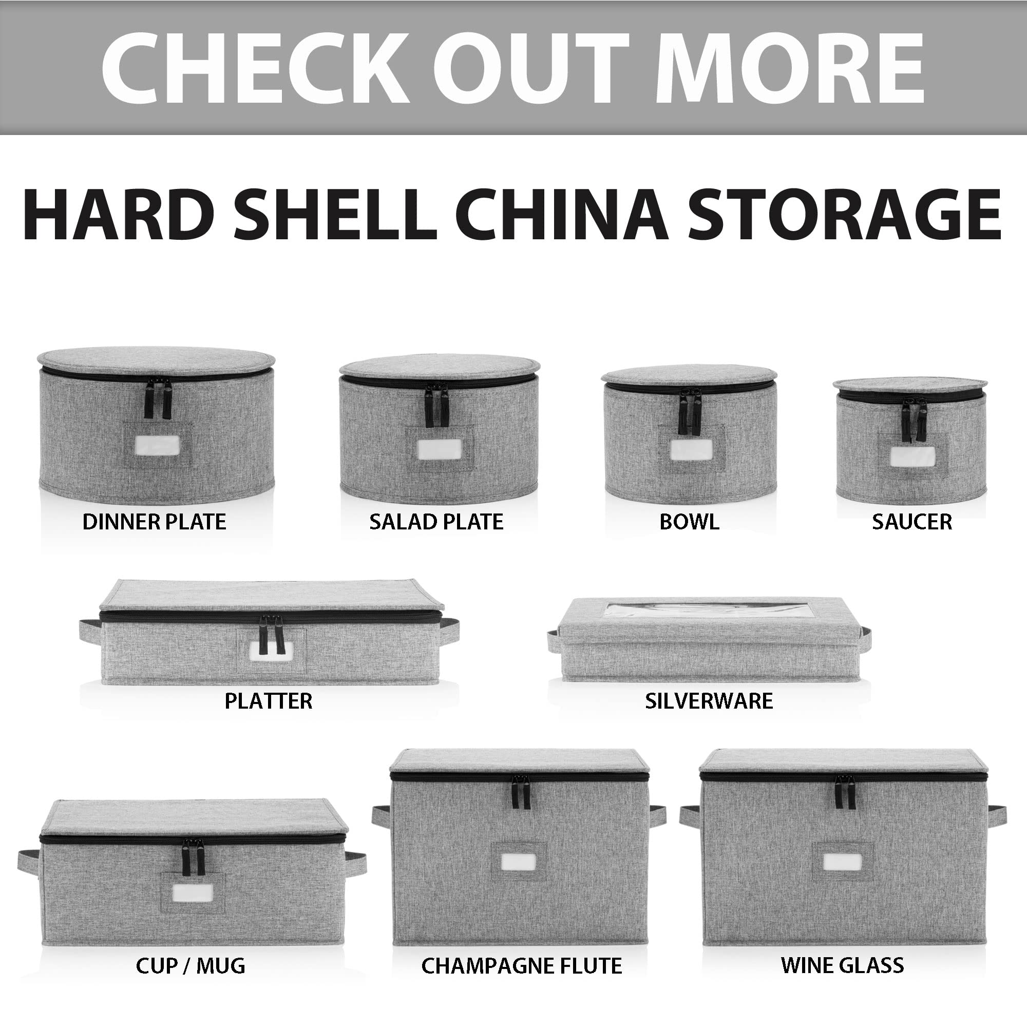 China Storage Container for Dinner Plate - 11.5" W x 7" H - Includes 12 Felt Dividers. Hard Shell and Stackable with Padded Interior