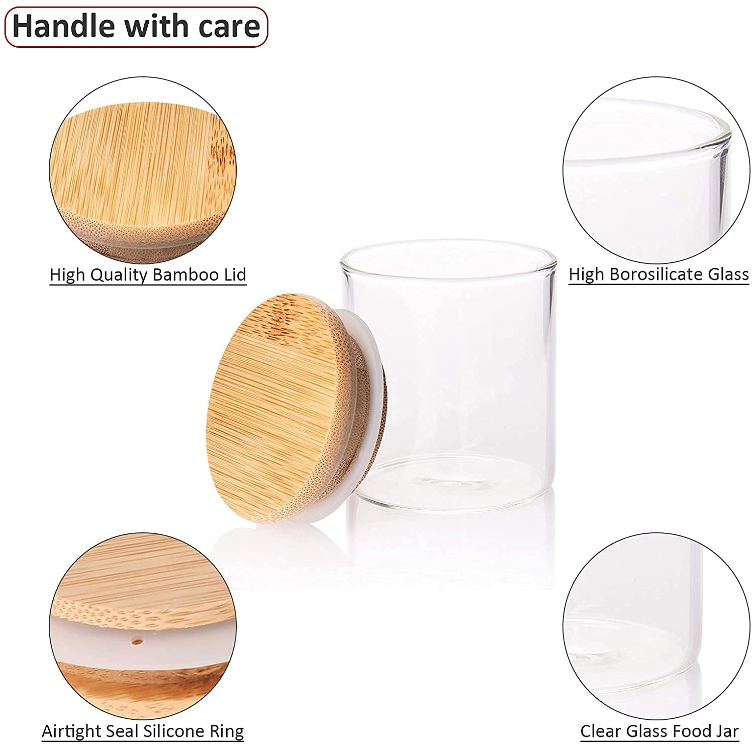 Vkzylife Glass Jars with Bamboo Wooden Airtight Lids 6oz 10oz Spice Jars Food Storage Containers for Home Kitchen, Tea, Salt, Pepper, Spices, Coffee, Herbs, Grains (6 OZ, 6 PCS)
