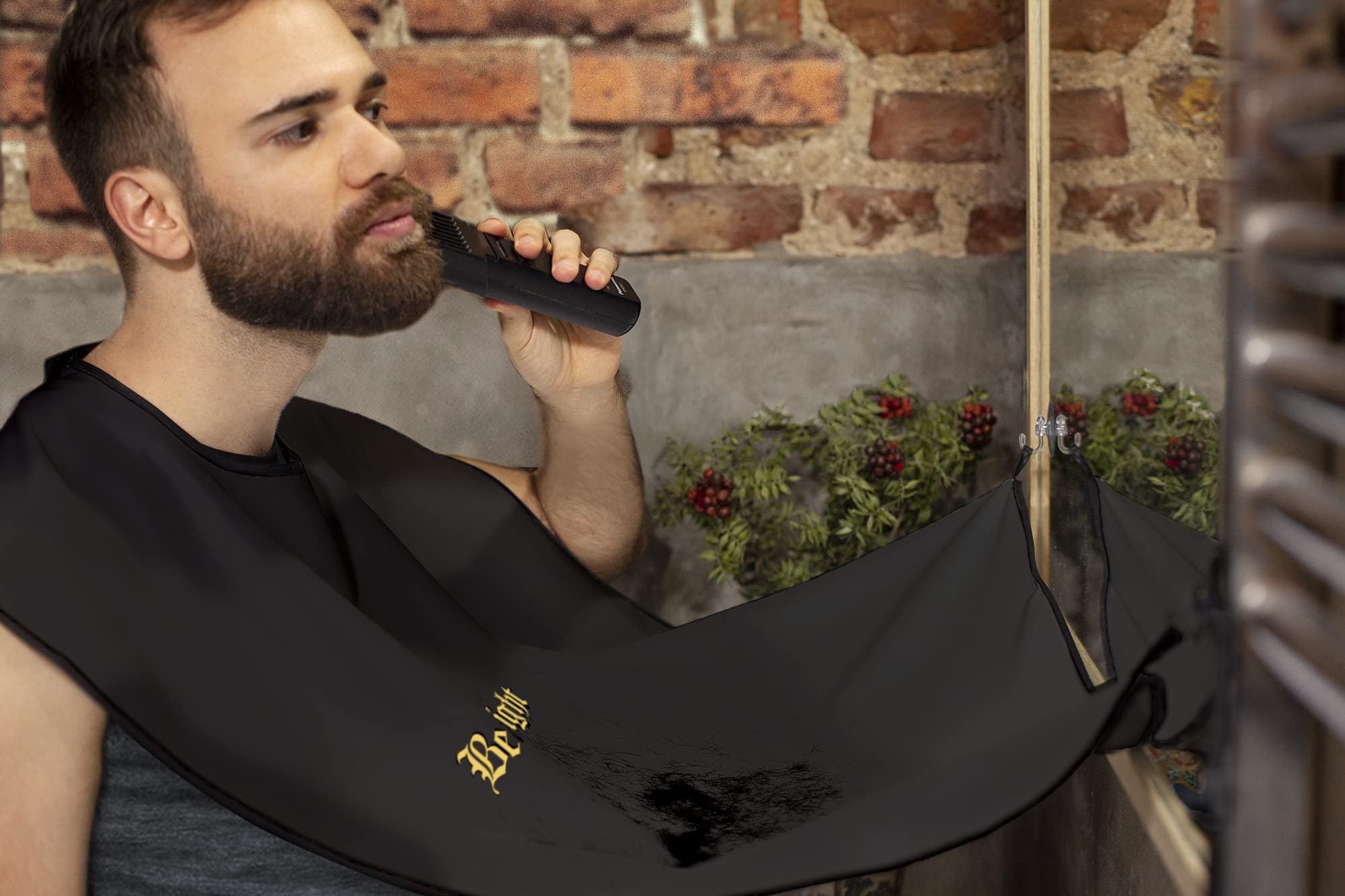 Beard Apron, Hair Clippings Catcher with Bag, Grooming Cape Apron, Beard Catcher for Shaving Trimming, Non-Stick Beard Cape- Black