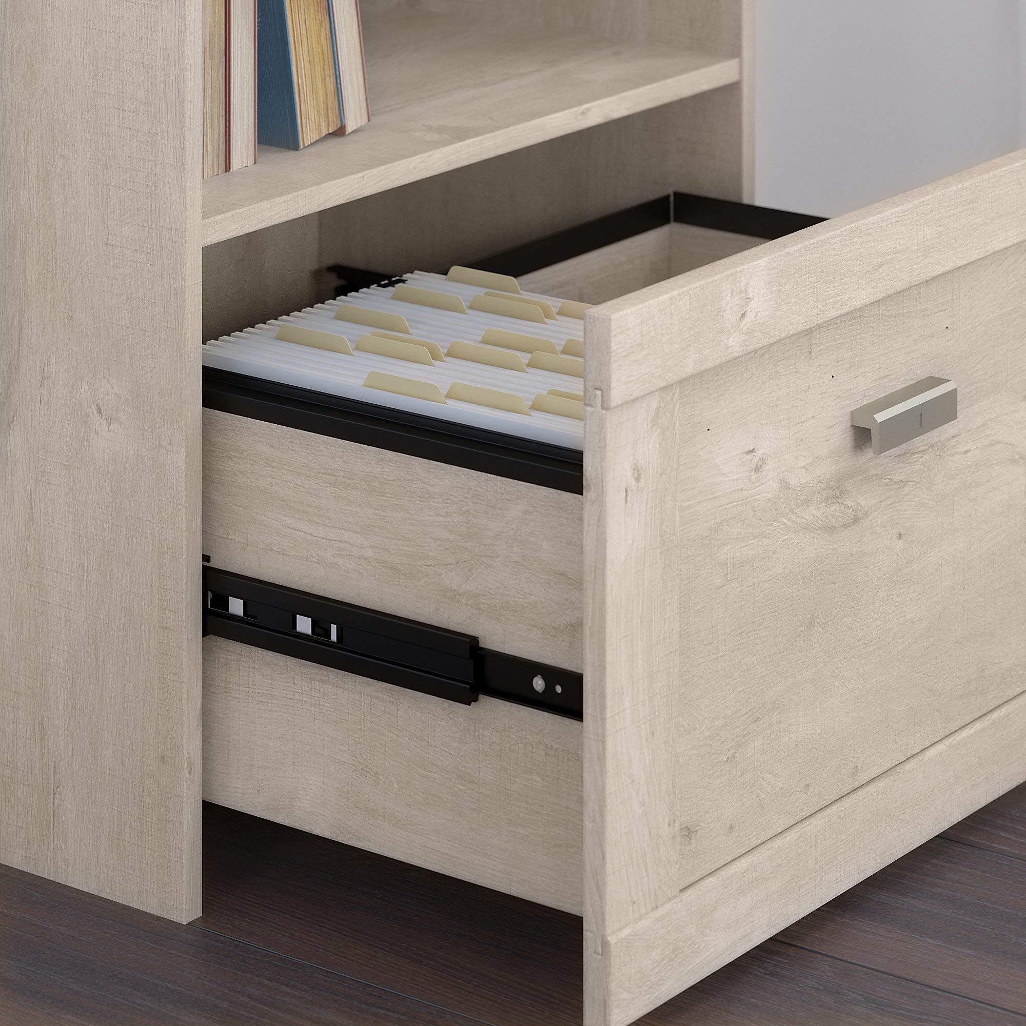 Bush Furniture Townhill Lateral File Cabinet in Washed Gray and Madison Cherry