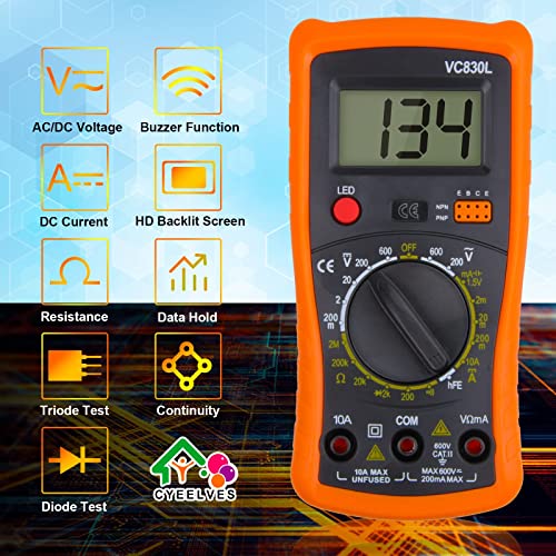 Digital Multimeter, Multimeter with AC DC Voltmeter & Ohm Volt Amp Tester, Multifunction Battery Tester, Pocket Meter with Backlight Tests Wire, Voltage Tester Measure Voltage Current Resistance Diode