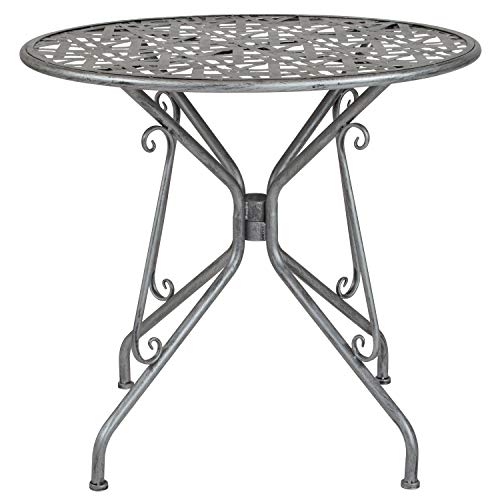 Flash Furniture Agostina Series 31.5" Round Antique Silver Indoor-Outdoor Steel Patio Table