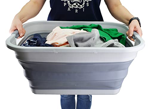 SAMMART 41L (10.8 gallon) Collapsible Plastic Laundry Basket - Foldable Pop Up Storage Container/Organizer - Space Saving Hamper/Basket, Water capacity: 32L(8.4 gallon) (Grey)