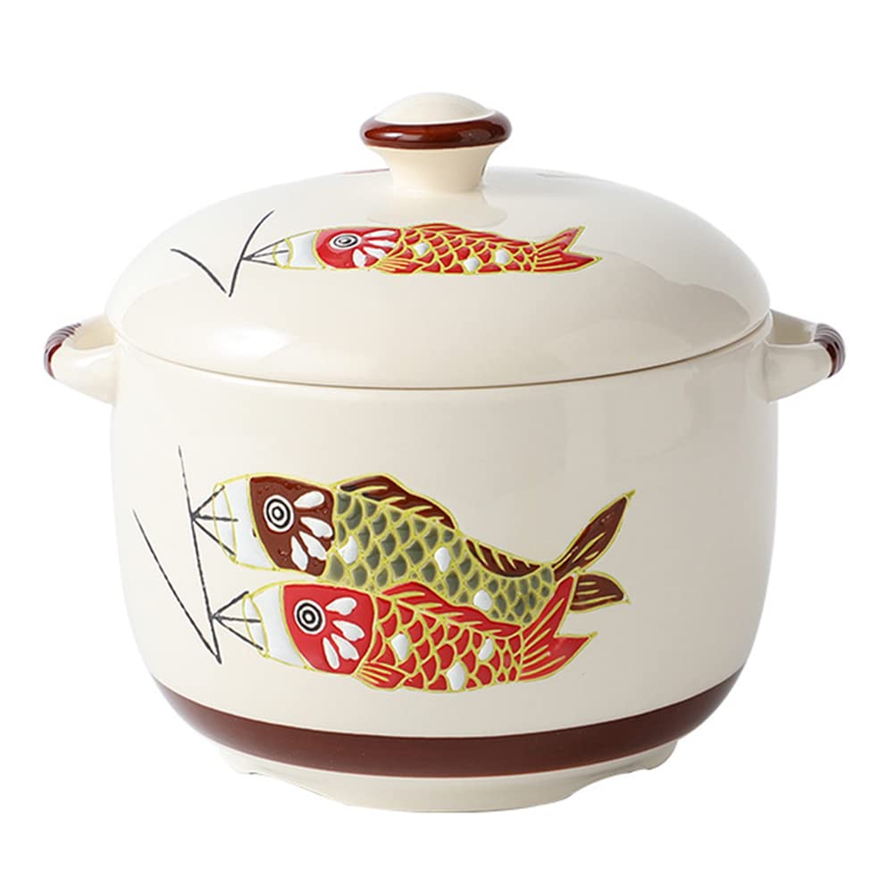 Hemoton Ceramic Stockpot Japanese Round Stewpot with Lid Stovetop Stew Pot Hot Pot Clay Pots Soup Pot Stew Pan for Household Kitchen 450ml (5.31 x 5.31 x 3.85 inches Assorted Color