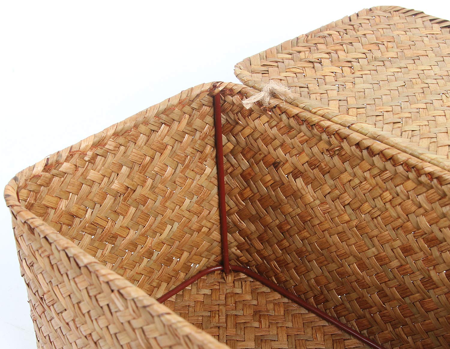 FEILANDUO Wicker Shelf Baskets with Lids, Seagrass Storage Baskets Bins Rectangular Woven Baskets Boxes for Organizing Home Decor Set of 3
