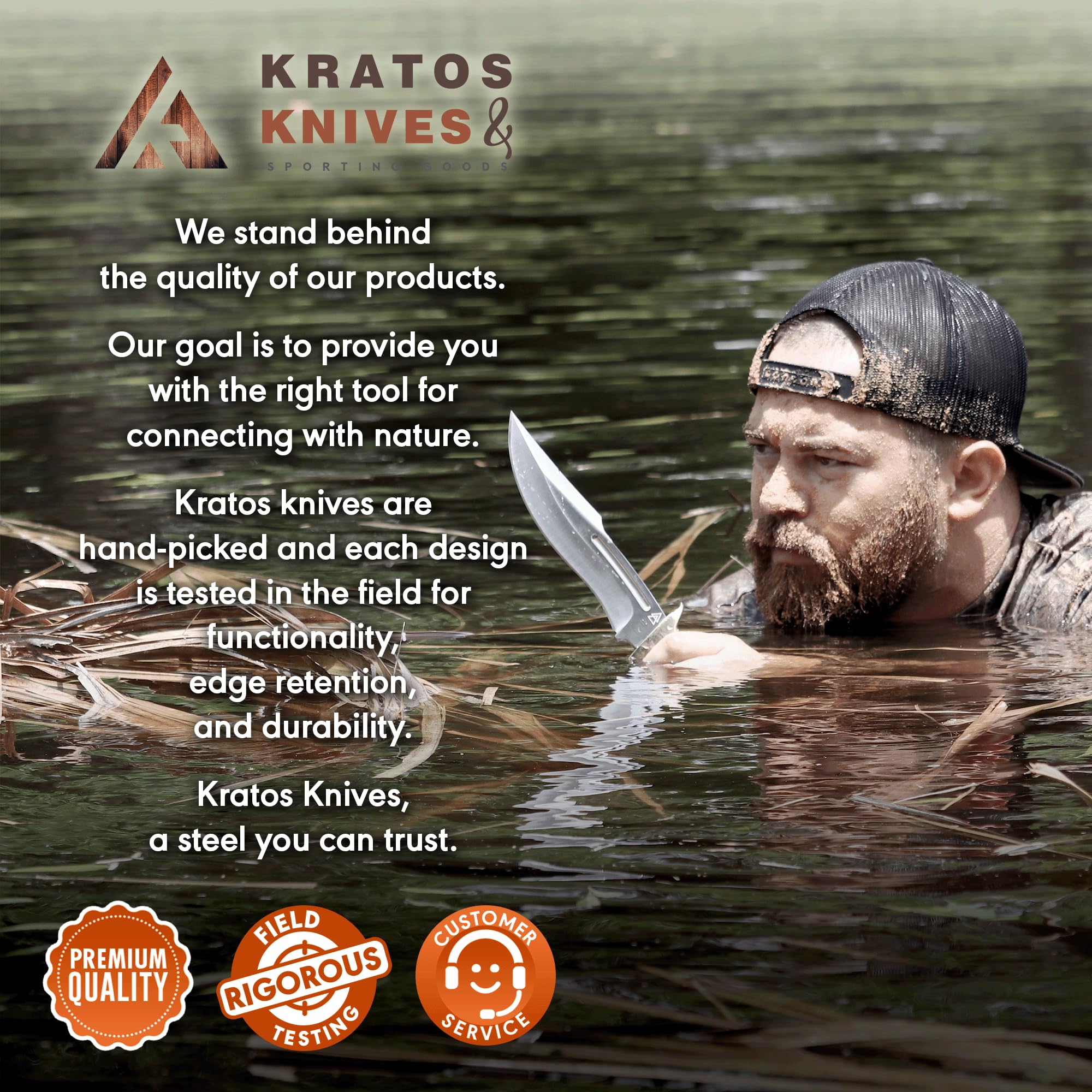 Bushcraft Knife Full Tang with Sheath, 10.2" Fixed Blade Survival Knife with 440C Hardened Stainless Steel, Leather Sheath Included by Kratos - ZFS5