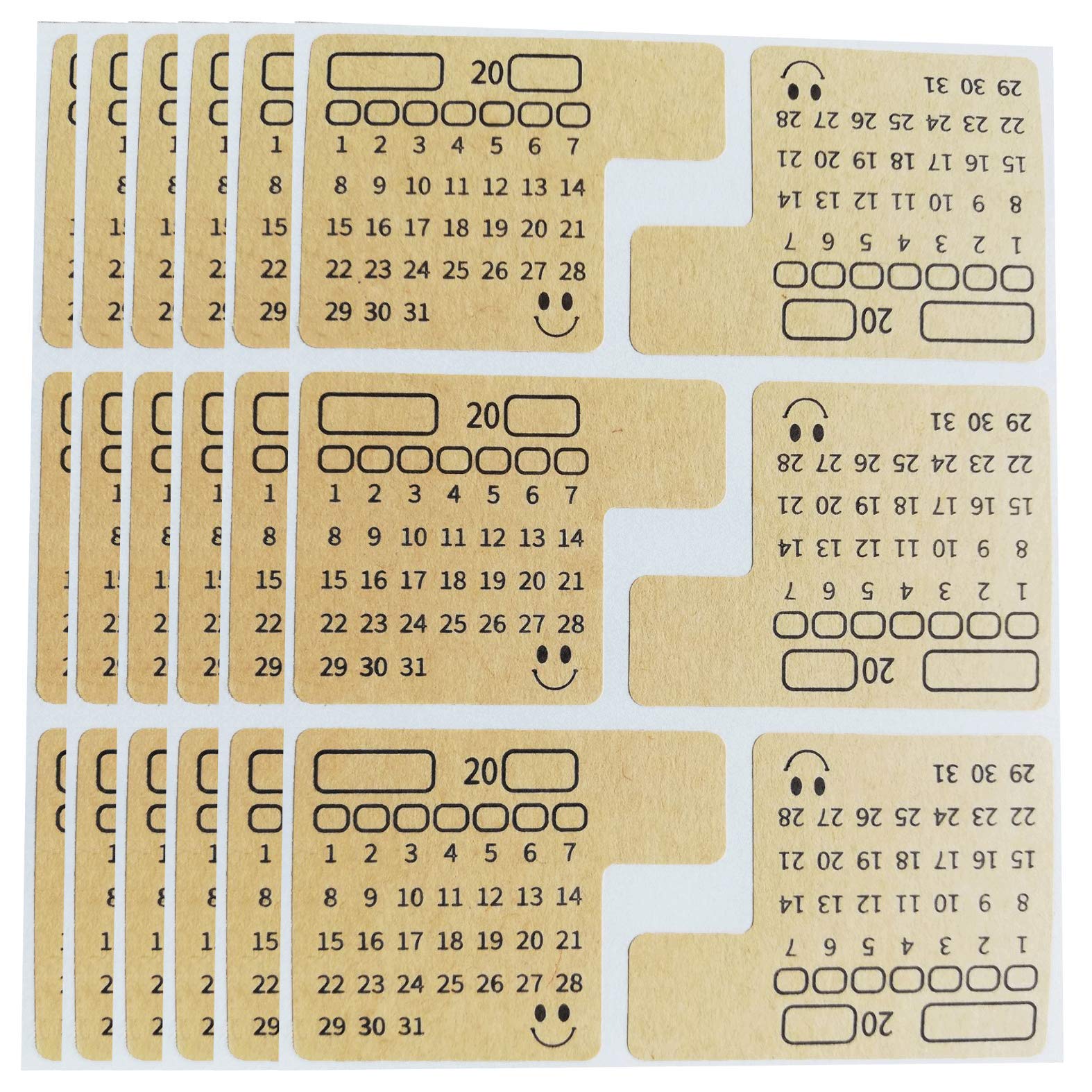 Calendars Stickers-Universal Handwriting Brown Kraft Paper Monthly Calendars Adhesive Labels for Appointment/Planner/Agenda/(48PCS)