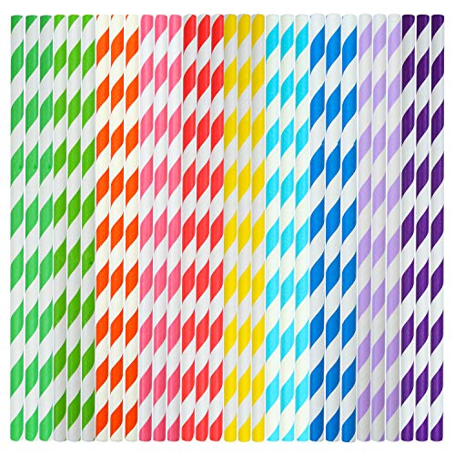 Coobey 250 Pieces Stripe Paper Straw Biodegradable Drinking Straw Decorations for Wedding Supplies and Party Favors,10 Colors
