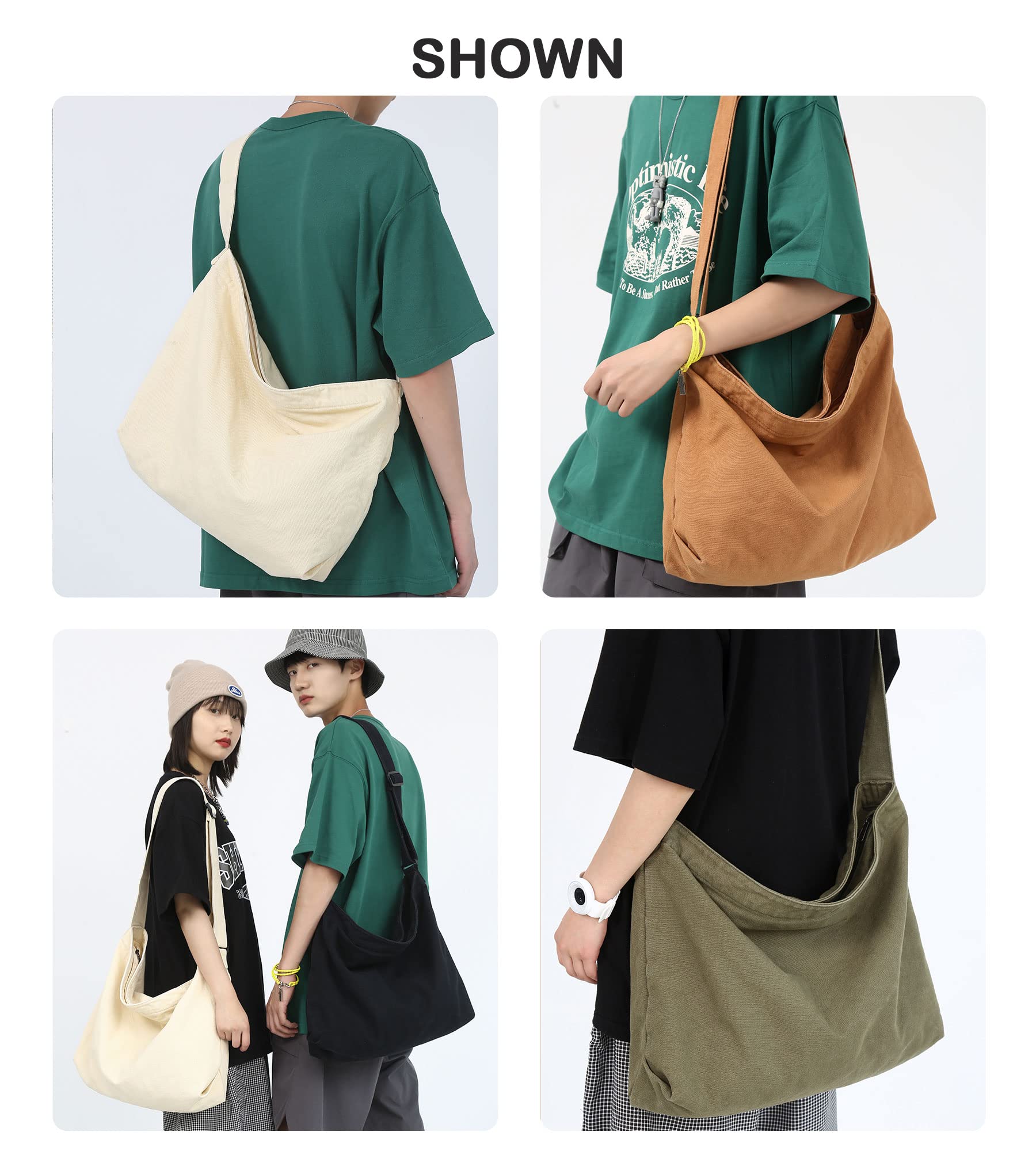 BASICPOWER Canvas Messenger Bag, Hobo Crossbody Shoulder Large Tote Bags Lightweight for Women and Men, Army Green