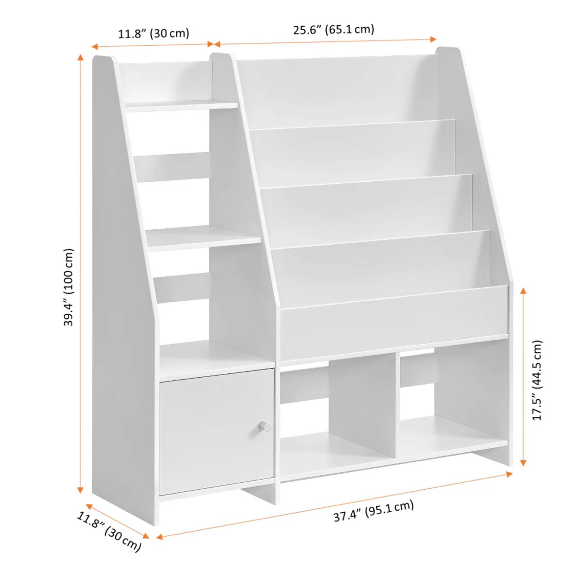 Sturdis Modern Rounded Edge Wooden Kids Bookshelf with Storage Cabinet, Book Organizer Storage Shelves for Bedrooms, Playrooms, and Nurseries, White