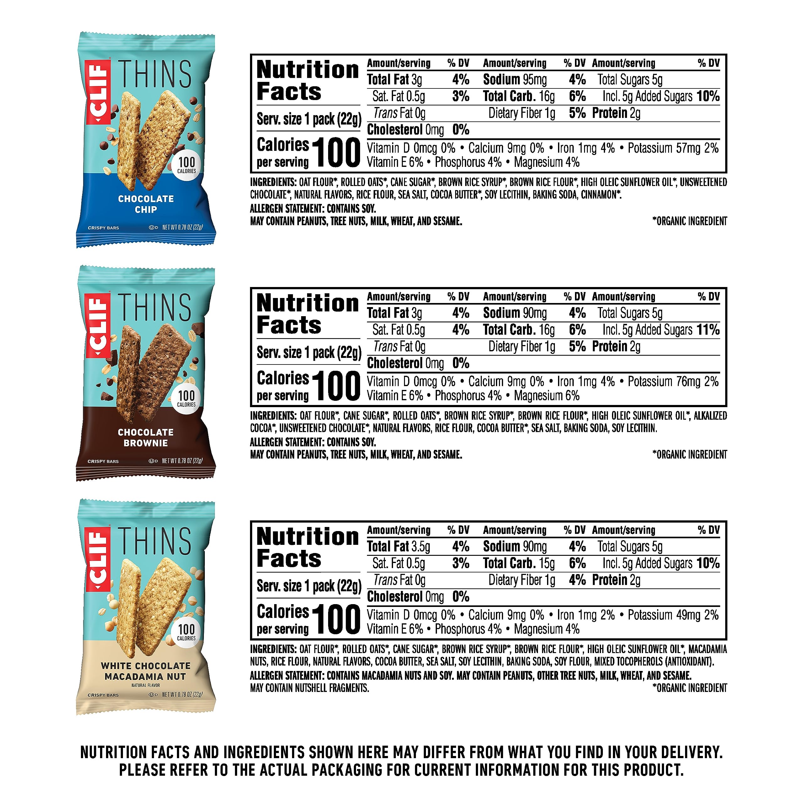 CLIF BAR Thins - Variety Pack - Crispy Snack Bars - Made with Organic Oats - Non-GMO - Plant-Based - 100 Calorie Packs - Amazon Exclusive - 0.78 oz (Pack of 3)