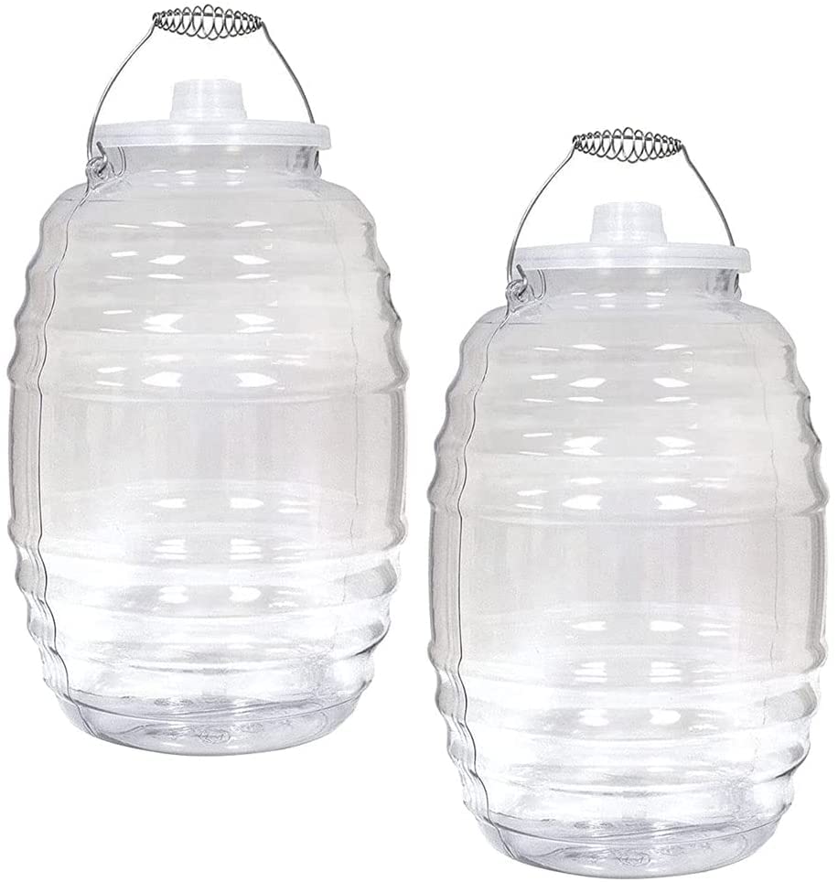 Set of 2 Mexican Vitrolero Container- 5 Gallon Water Jug-Agua Frescas-Juice Beverage Jug with Lid- 20 L Clear-BPA Free Food Grade Plastic