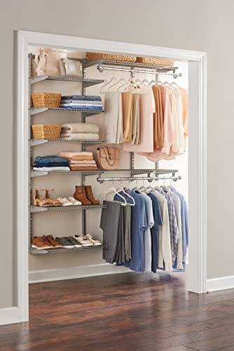 Rubbermaid Configurations Deluxe Custom Closet Kit, 3-6 Ft. Adjustable Metal Wire Shelving, Titanium Finish, Expandable Organization System, Hardware Included, for Home Closet/Pantry/Laundry/Mudroom