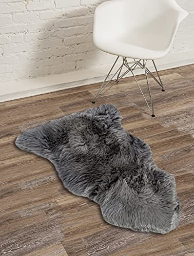 Natural Sheepskin Rug with Thick and Lush 2.5 Inch Pile | Fluffy, Hypoallergenic Sheep Fur Rug with Anti-Skid Back | 2 x 3 ft Small Sheepskin Wool Area Rugs, Grey