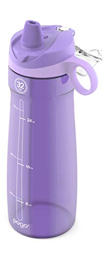 Pogo Plastic Water Bottle with Soft Straw Lid and Carry Handle, BPA Free, Dishwasher Safe, 18oz, Lilac