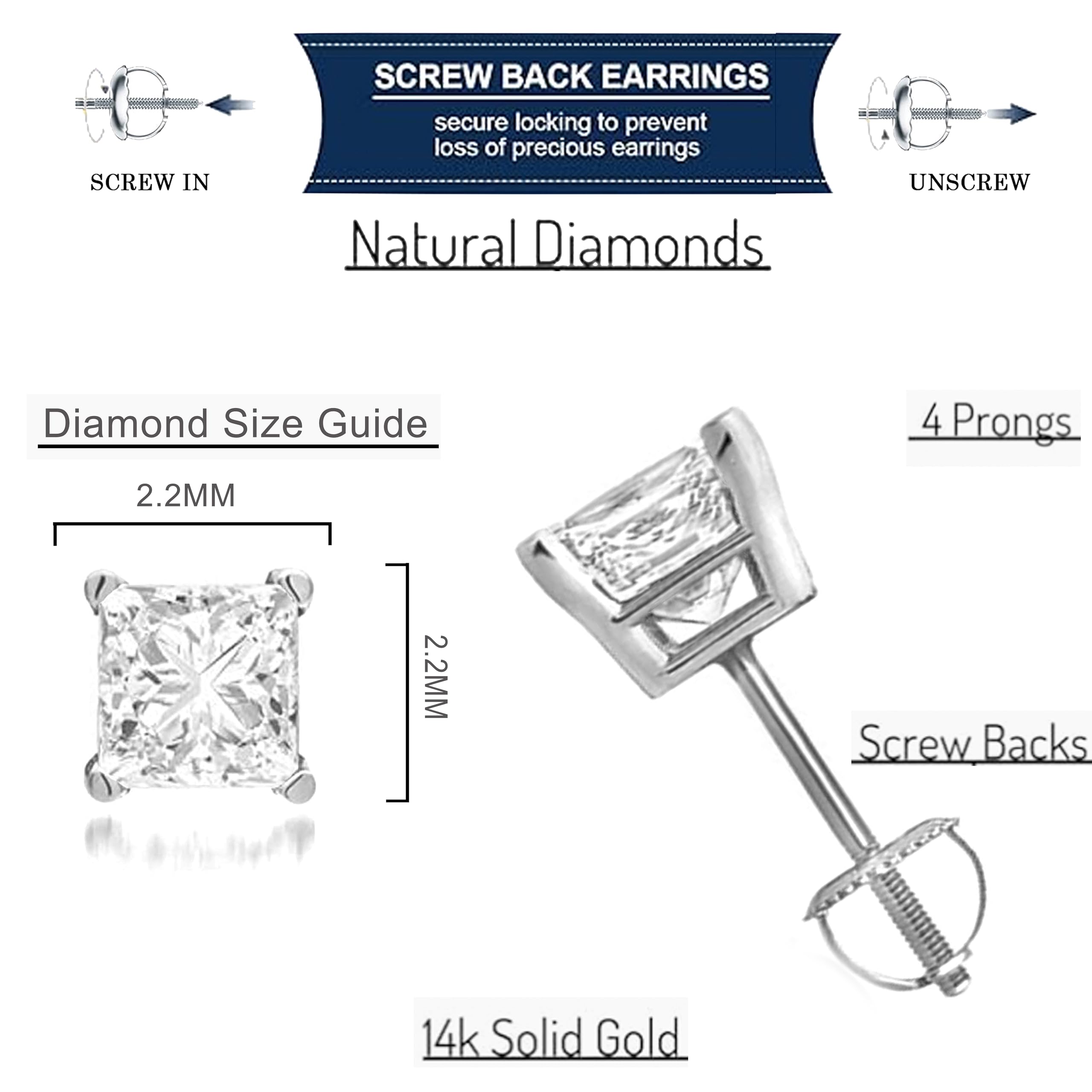 Beyond Brilliance 14K White Gold Princess Diamond Accent Earrings By Diamond Stud Earrings For Women Gift Box Included