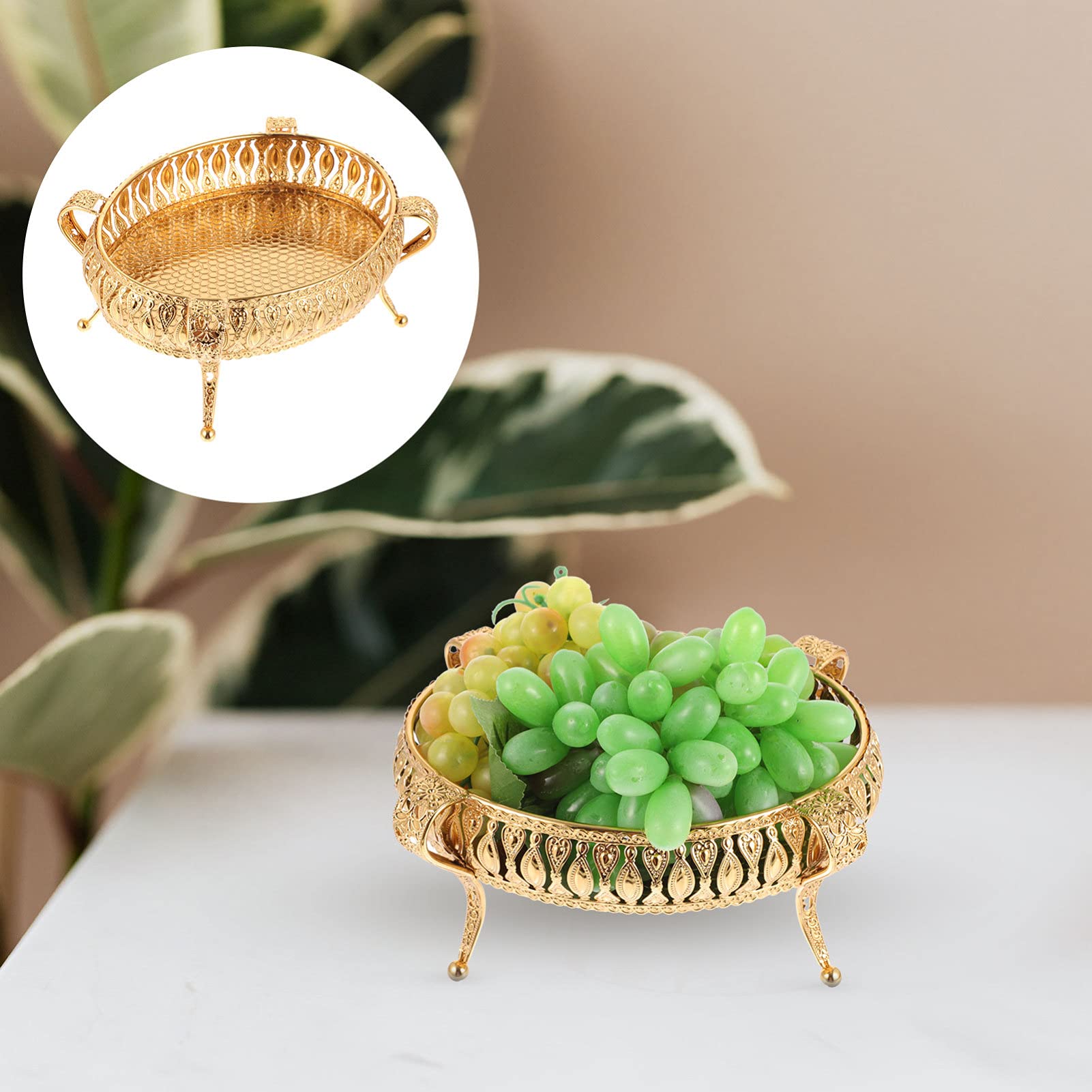 Cabilock 3 Pcs Metal Fruit Plate Offering Plate Fruit Basket Holder Serving Dishes Offering Bowl Snack Serving Tray Cookie Storage Bowl Dry Fruits Biscuit Gold Plated Iron Dried Fruit Plate