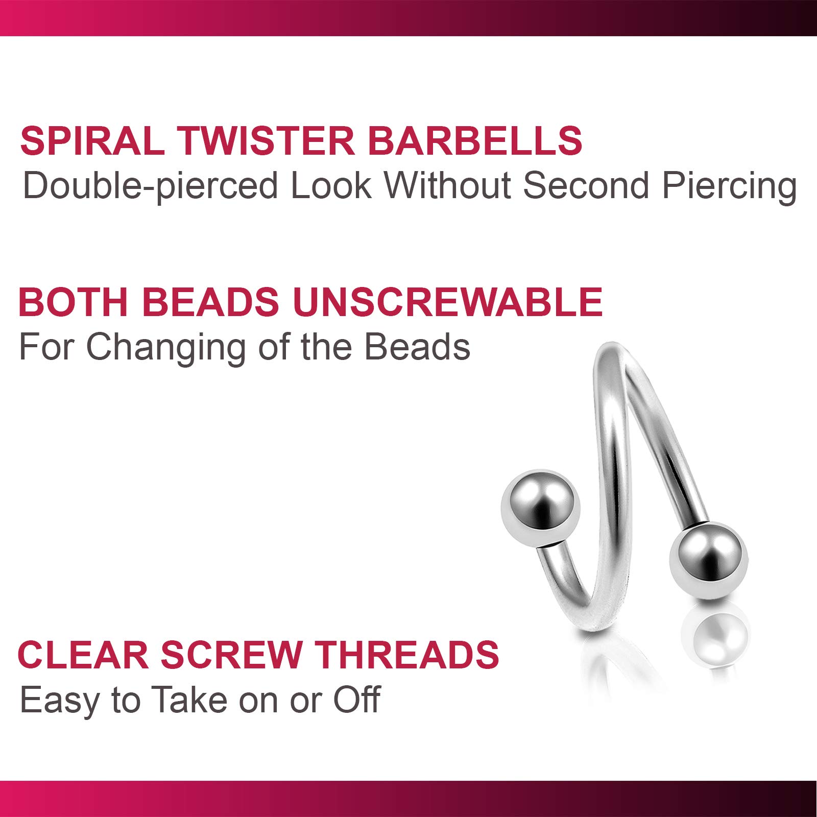 bodyjewellery 2pcs 18g Spiral Barbell Cartilage Earring Lip Tragus Eyebrow Hoop Helix Twisted Bar Surgical Steel Studs BBDJ Balls 10mm