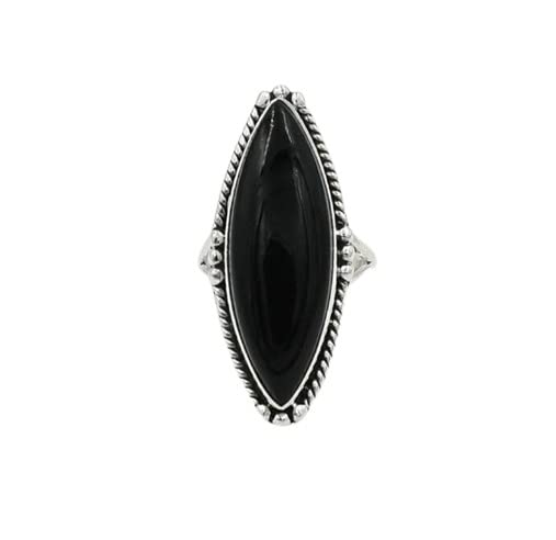 Black Onyx Ring, 925 Sterling Silver, Onyx 10x30 mm Long Marquise Ring, Onyx Ring, Silver Ring, Boho Ring, Womens Ring, Onyx Jewelry, Rings (6)