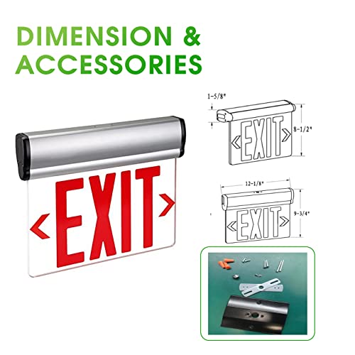 Garrini LED Emergency Exit Sign with Backup Battery UL Certified Wall Ceiling Mounting Acrylic Clear Replaceable Panel Removable Indicator Arrows, Fire Resistant GSEL-200SR