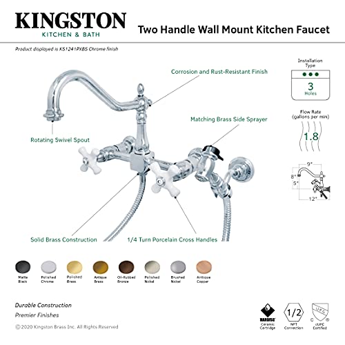 Kingston Brass KS1245PXBS Heritage Bridge Kitchen Faucet, 8-1/2", Oil Rubbed Bronze