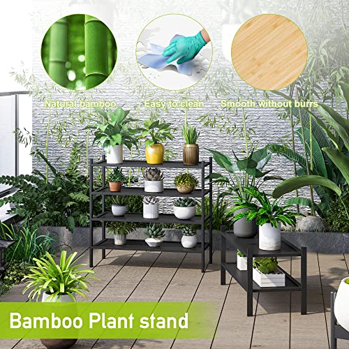 BMOSU 2-Tier Bamboo Shoe Rack Premium Stackable Shoe Shelf Storage Organizer for Hallway Closet Living Room Entryway Organizer(Black)