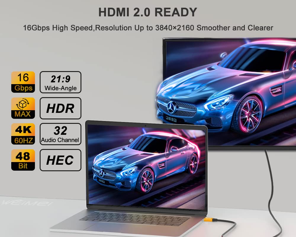 WEIMEI 100 Feet 4K HDMI Cable 2.0 HDMI Cord 100ft with IC Booster Support 4K@60Hz UHD 2160P Ethernet 3D ARC with Gold-Plated Connector and Bare Copper Conductor (from 6ft to 100 ft for Choices)